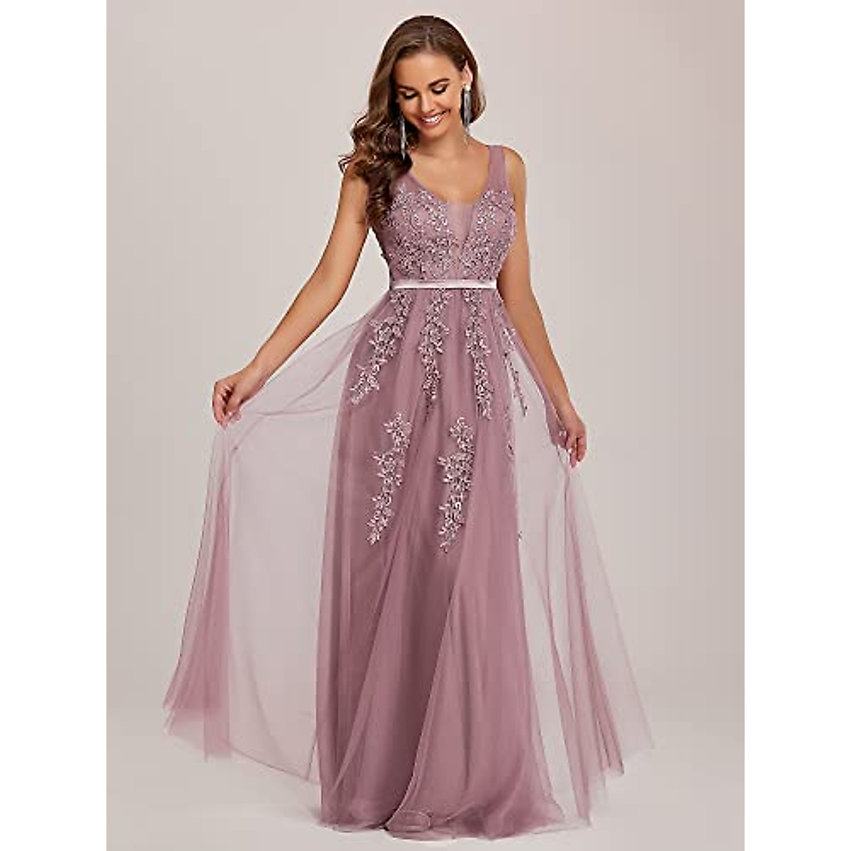 Ever-Pretty Women's A-line Tulle Applique See-Through Lace Formal Dresses Orchid US6