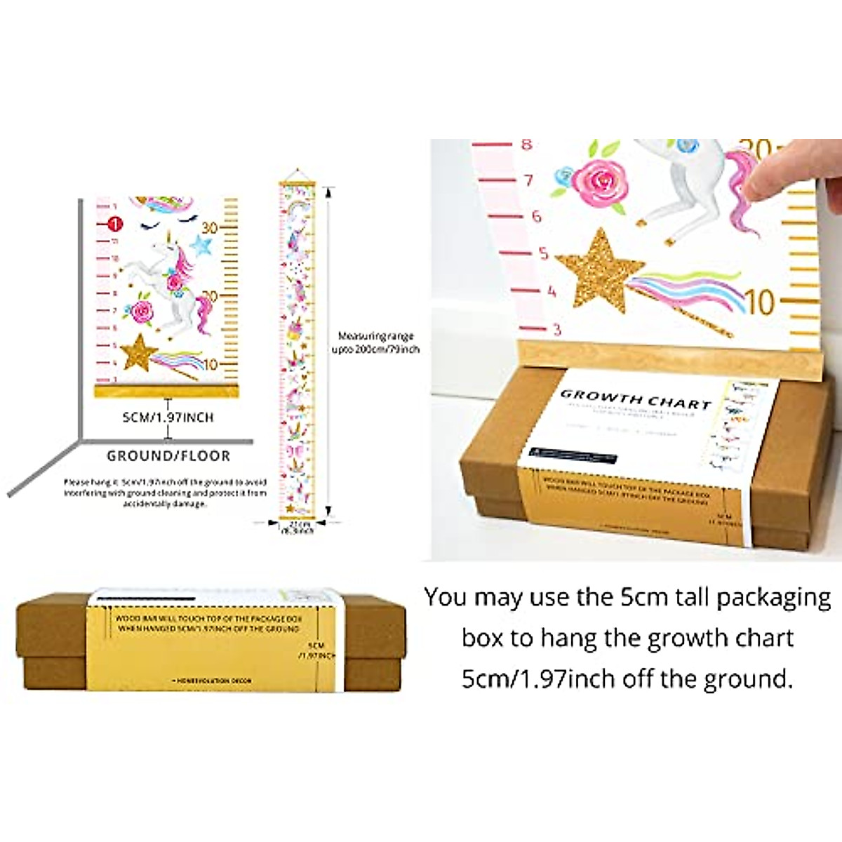 HomeEvolution Kids Growth Chart Height Measuring Chart, Classical Canvas Wall Hanging Rulers for Baby Children Girls Bedroom Decor (Unicorn)