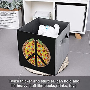 Peazza PU Leather Collapsible Storage Bins Canvas Cube Organizer Basket with Handles