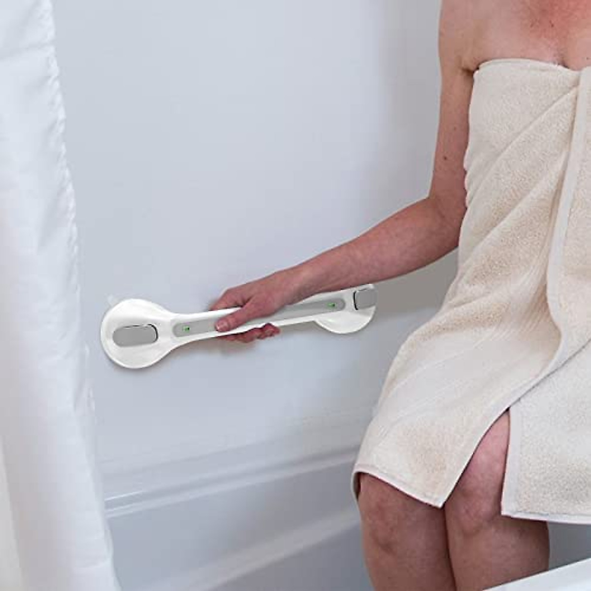 Suction Cups Grab Bar 16 Inch, Zepolu Anti-Slip Bathroom Grab Bar Safety Balance Handrail, Handicap Elderly Senior Injury Disable Vacuum Suction Assist Shower Handle (1.25" Diameter, Gray)