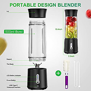 chalvh Portable Blender, 16.9 Oz Personal Blender for Shakes and Smoothies, Fruit Juice Mixer Rechargeable with USB C, Six 3D Blades Mini Blender for Sports, Office, Travel, Gym, and Outdoors(Black)