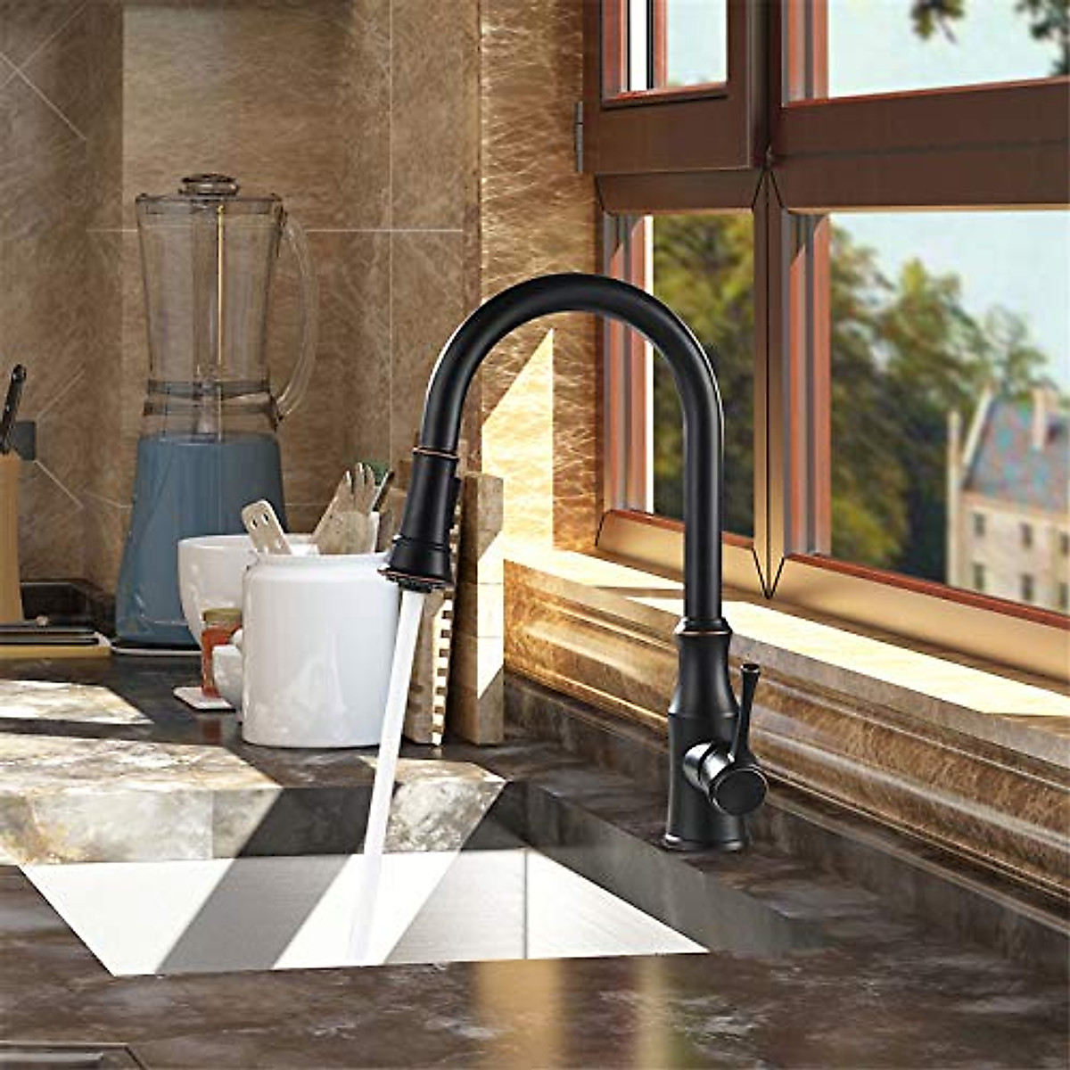 AguaStella AS94ORB Oil Rubbed Bronze Kitchen Sink Faucet with Pull Down Sprayer Single Handle High Arc