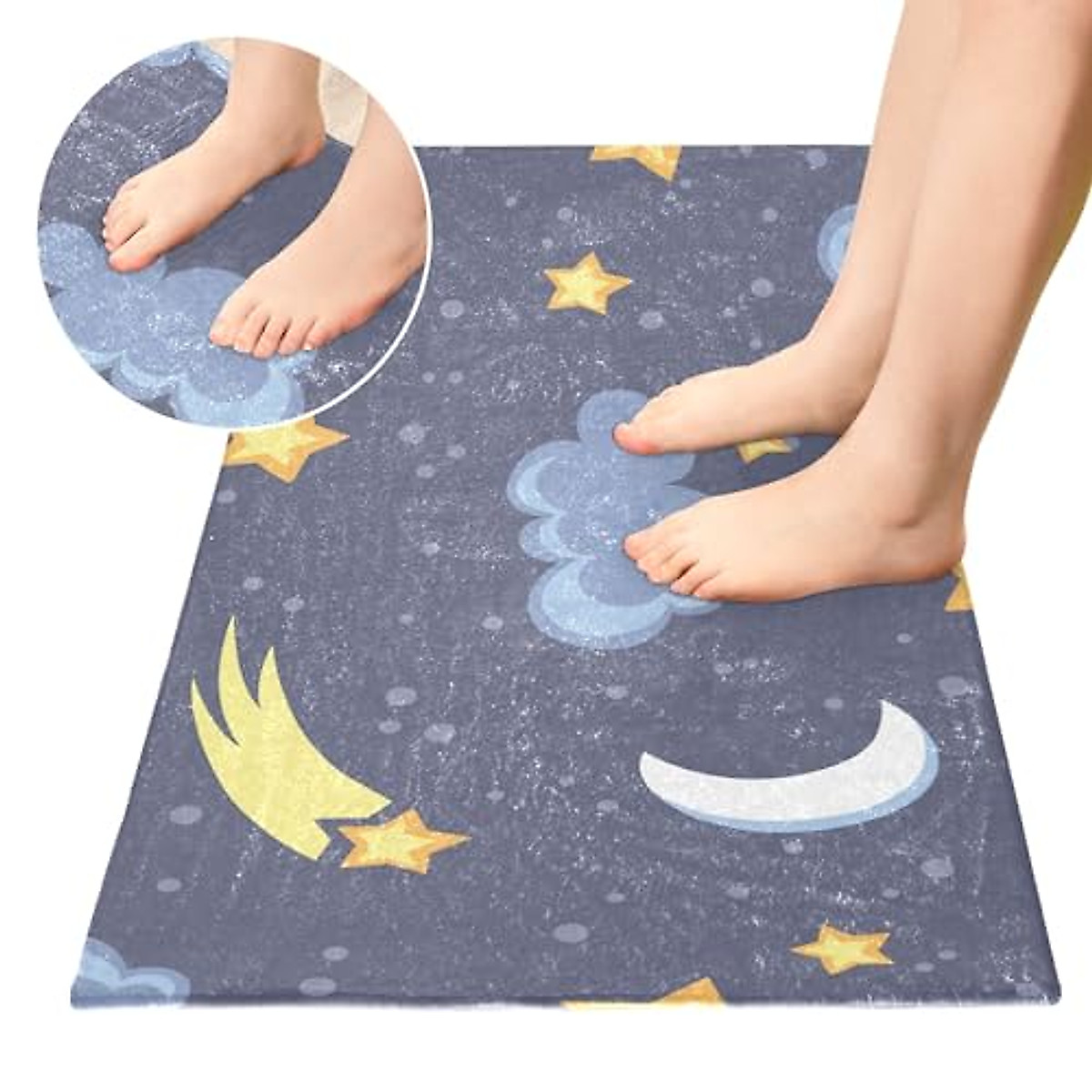 Fluffy Floor Carpet-Moon and Star ，39x20in Front Door Mat Indoor Machine Washable Carpet,Aesthetic Rug