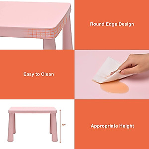 Costzon Kids Table and Chair Set For Toddler, 3 Piece Plastic Children Activity Table for Reading, Drawing, Snack Time, Arts Crafts, Preschool, Kindergarten & Playroom, Easy Clean (Pink)