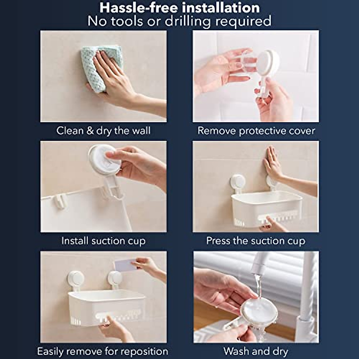 Shower Caddy Vacuum Suction Cup 3Pcs-No Drilling Bathroom Suction Cup Shower Shelf Organizer-Shower Shelves Basket for Shampoo,Soap and Toothbrush Holder-Racks for Inside Bath and Kitchen Wall (White)