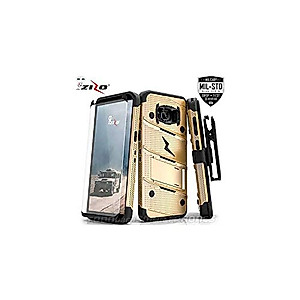 Samsung Galaxy S8 Plus Case, Zizo [Bolt Series] w/ [Galaxy S8 Plus Screen Protector] Kickstand [12 ft. Military Grade Drop Tested] Holster Clip - S8+ Gold/Black