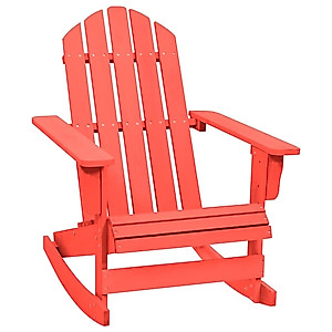Tidyard Patio Rocking Adirondack Chair Solid Fir Wood Red Outdoor Fire Pit Chair Wooden Garden Armchair for Porch Pool Lawn Deck Backyard Balcony Outdoor
