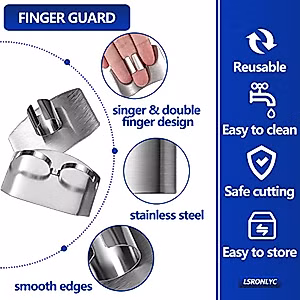 Finger Protector for Cutting Food,6 Pcs Finetaur Finger Guard for Cutting Vegetables,Stainless Steel Finger Shield for Cutting Slicing Chopping Kitchen Finger Guard for Cooking(Double & Single Finger)