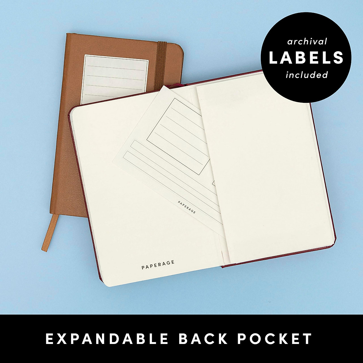 PAPERAGE Lined Pocket Journal Notebook, 2 Pack, (Black), 160 Pages, Small, 3.7 inches x 5.6 inches - 100 gsm Thick Paper, Hardcover