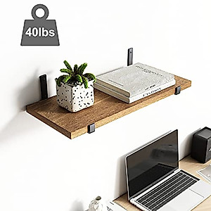 YGEOMER Floating Shelves, Set of 8, Rustic Wall Shelves, Wood Floating Shelf for Bedroom, Living Room, Book and Bathroom (Dark Carbonized Black)