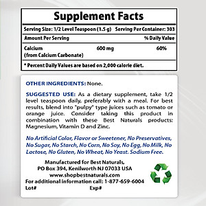 2 Pack - Best Naturals Calcium Carbonate Powder 1 Pound (Total 2 Pound) - Food Grade