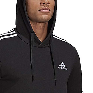 adidas Men's Essentials 3-Stripes French Terry Hoodie, Black/White, Small