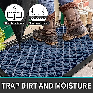 DEXI Door Mat Front Indoor Outdoor Doormat Small Heavy Duty Rubber Outside Floor Rug for Entryway Patio Waterproof Low-Profile,17"x29",Navy Blue