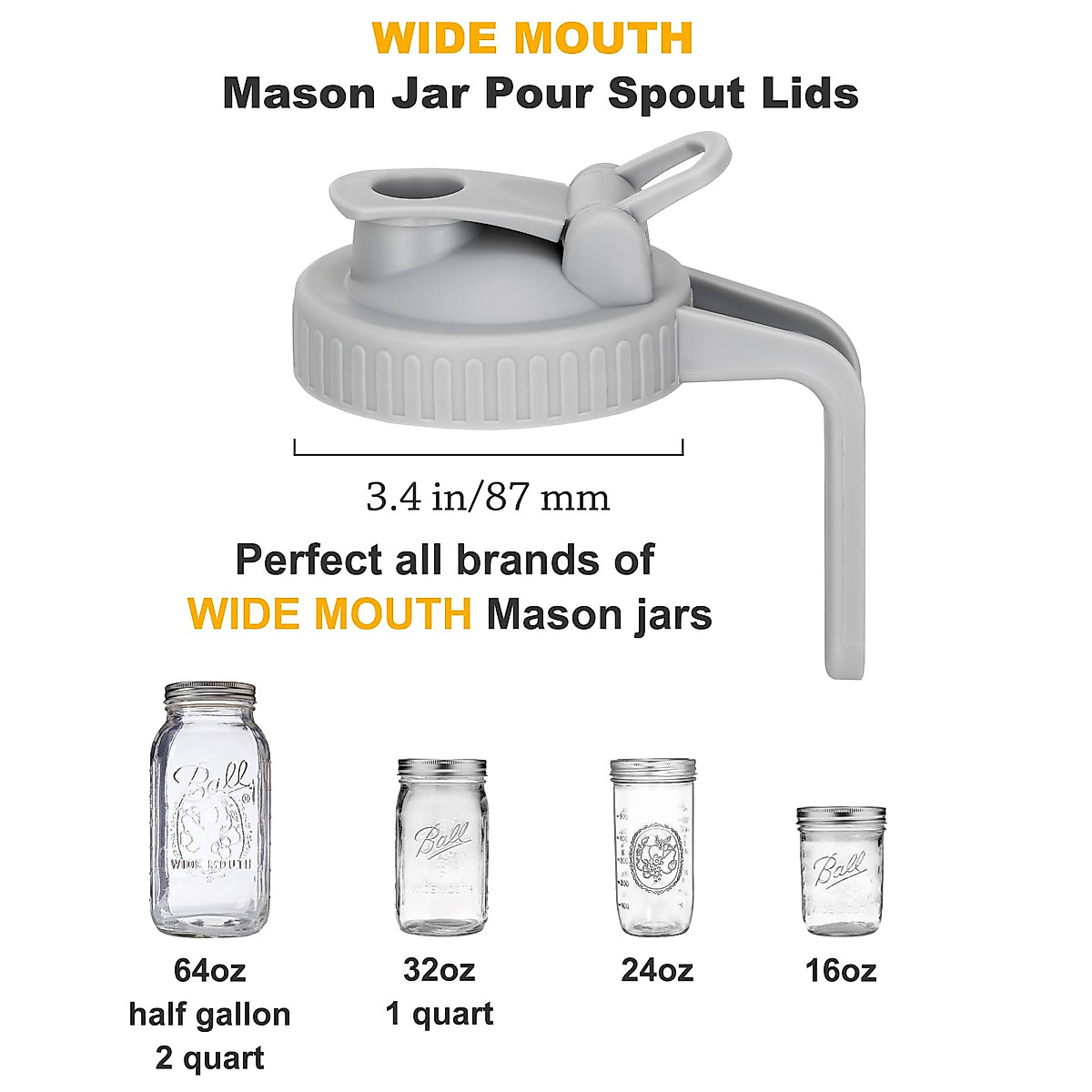 Mason Jar Pour Spout Lid for Wide Mouth Mason Jars, Airtight Mason Jar Pitcher Flip Cap Lid With Handle, Leak-Proof and Durable, Pack of 2