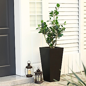 LuxenHome Tall Planters for Indoor Plants, Tapered Black Planters for Outdoor Plants, 18.5" Plant Pots Outdoor/Indoor, Large Flower Planter Pot, Rectangular Planter Garden Pots, Macetas para Plantas