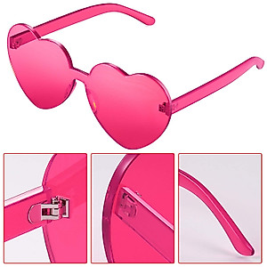 Maxdot 3 Pieces Heart Shaped Sunglasses Candy Color Rimless Heart Glasses for Women Colorful Summer Party Favors(Pink, Rose Red, Red)