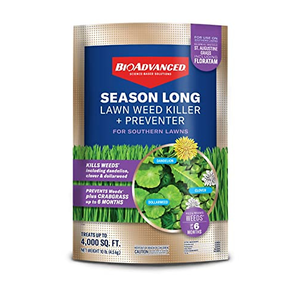 BioAdvanced Season Long Lawn Weed Killer + Preventer for Southern Lawns 10 LB Granules, 4,000 SQ FT