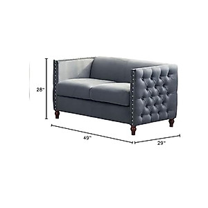 Kingway Furniture Avin Velvet Nail Head Livingroom Loveseat in Gray