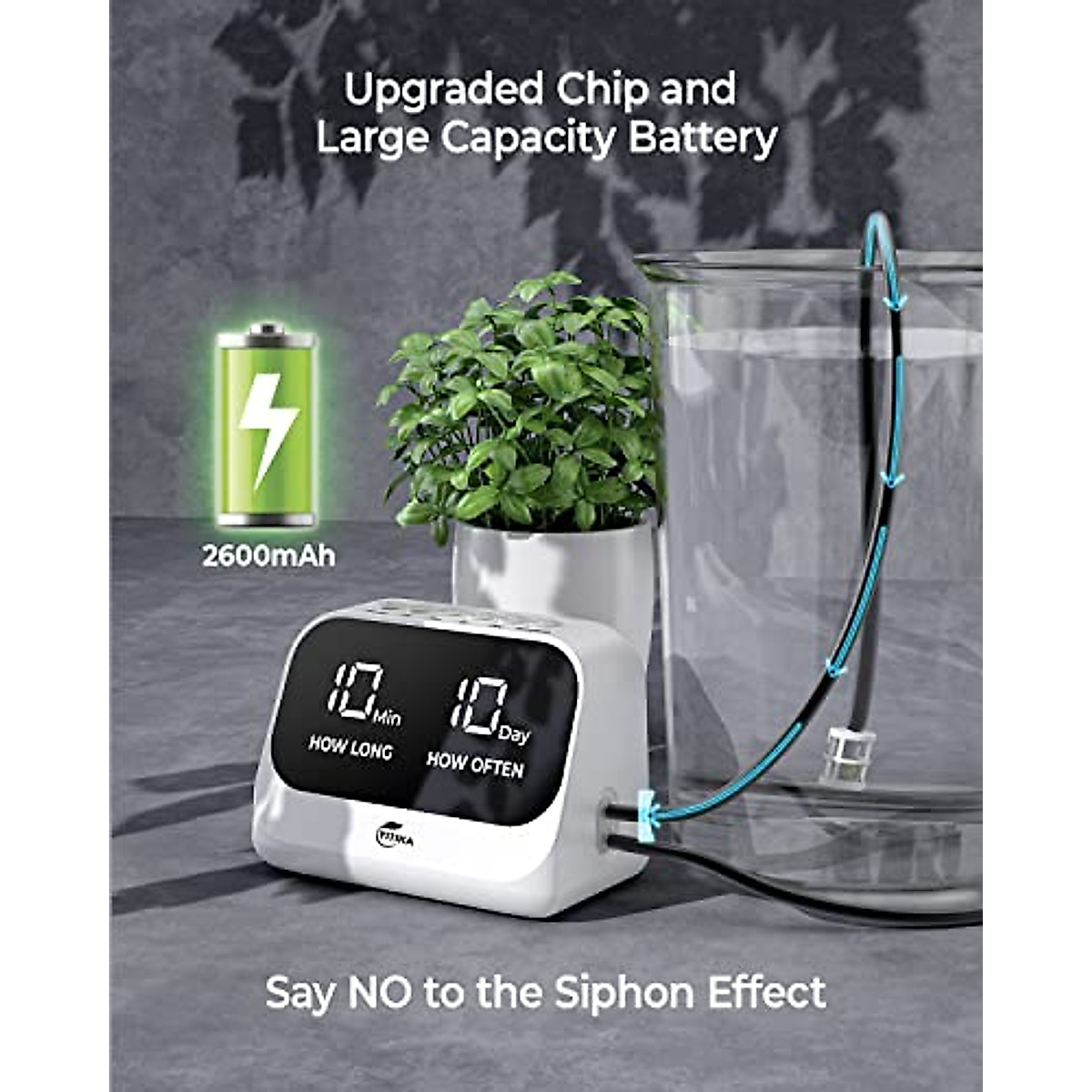 Automatic Watering System for Potted Plants, Plant Waterer, DIY Drip Irrigation Kit with Smart Timer, Waterproof LED Display & Large Capacity Battery, Precise Distribution of Water, White