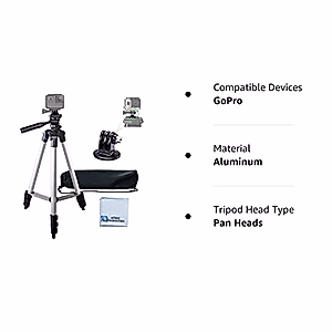 50" Aluminum Camera Tripod with Built in Bubble Level Indicator for All GoPro HERO Cameras + Tripod Mount & an eCostConnection Microfiber Cloth