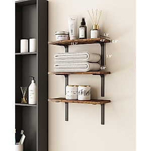 HOLISUN Floating Shelves, Set of 3, Wall Mounted, Wood, for Bathroom, Bedroom, Living Room, Kitchen, Small Storage Shelves (Brown)