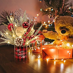 AILANDA Small Christmas Tree with 20LED Lights, 13.4" Artificial Mini Tabletop Christmas Tree with Xmas Ball Ornaments Pine Cone Berry for Table Thankgivings Christmas Decorations Home Indoor Decor