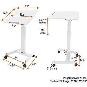Stand Steady Multifunctional Mobile Podium Desk | Portable Sit to Stand Lectern with Pneumatic Height Adjustment & Tilting Desktop | Rolling Laptop Stand | Mobile Desk for School, Home, Office (White)