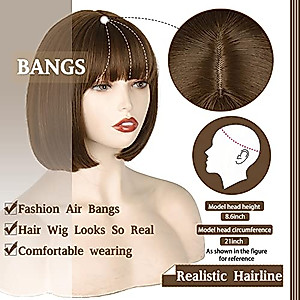 WERD Short Brown Bob Wig with Bangs,Brown Straight Bob Wig for Women,Brown Bob Wig Heat Resistant Fiber for Cospaly Velma