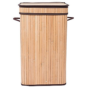 BirdRock Home Square Laundry Hamper with Lid and Cloth Liner - Bamboo - Natural - Easily Transport Laundry - Collapsible Hamper - String Handles