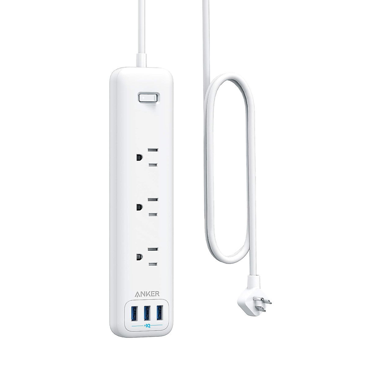 Anker Power Strip with USB, 3-Outlet & 3 PowerIQ USB Power Strip, PowerPort Strip 3 with 5 Foot Long Extension Cord, Flat Plug, Safety Shutter, for Home, Office