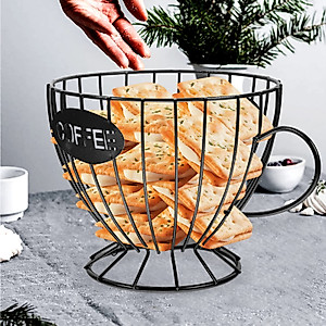 Ipetboom Modern Fruit Stand Coffee Pod Holder Basket: Cup Shaped Espresso Capsule Organizer Coffee Creamer Storage Wire Fruit Basket for Coffee Table Bar Kitchen Cafe Countertop Black