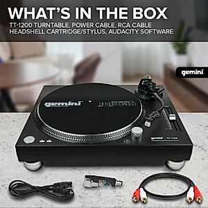 Gemini Sound 2 Speed Belt Drive Vinyl Record Player DJ Turn Table for Home Stereo with USB Interface and Audacity Software Included