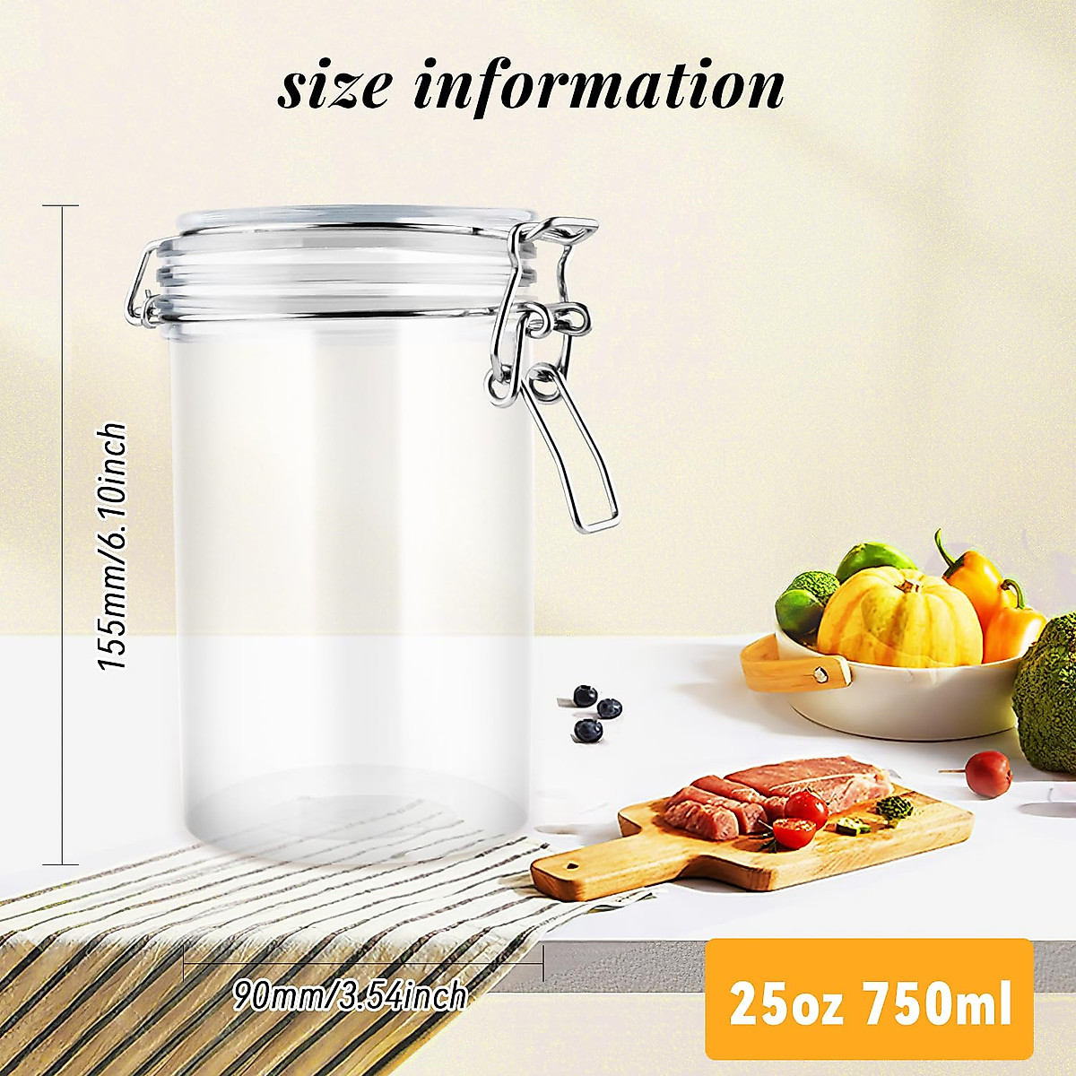 glasstore 2 Pcs 25 Oz/750ml Plastic Sealed Jar Empty Clear Food Storage Container Bottles With Locking Clamp For Sugar Coffee Nuts Spices Cookie And More