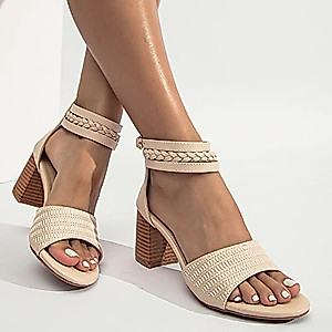 Lace up Sandals for Women Sexy Sandals Summer Versatile Thick Heel Square Heel Non Slip Buckle Strap Shoes (White, 6.5)