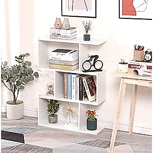 Etnicart - Wooden Bookcase, Shelf Room Divider, 28(W)x9(D)×38(H) in Display, White, Freestanding Decorative Storage Shelving, Modern Office living room Contemporary 3 tier bookshelf 3 shelf bookcase