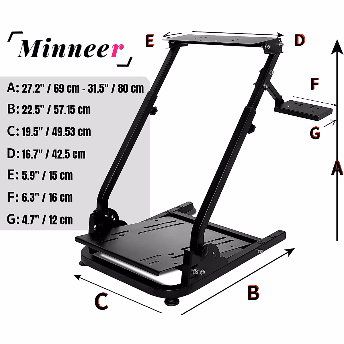 Minneer Steering Racing Wheel Stand Fit for Logitech G25, G29, G920, G923, Thrustmaster TMX, t80, Fanatec, PS4, PC Gaming Simulator Cockpit Wheel, Pedal & Shifters Not Included