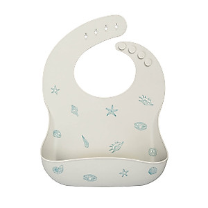 Mia Li Silicone Bibs – 3pcs Waterproof Silicone Bib Set – Silicone Baby Bibs for Girls and Boys - Baby Bib Pocket with Adjustable Closure – Non-Messy Toddler Bib (Seashells - Cloud, Sage & Stone)