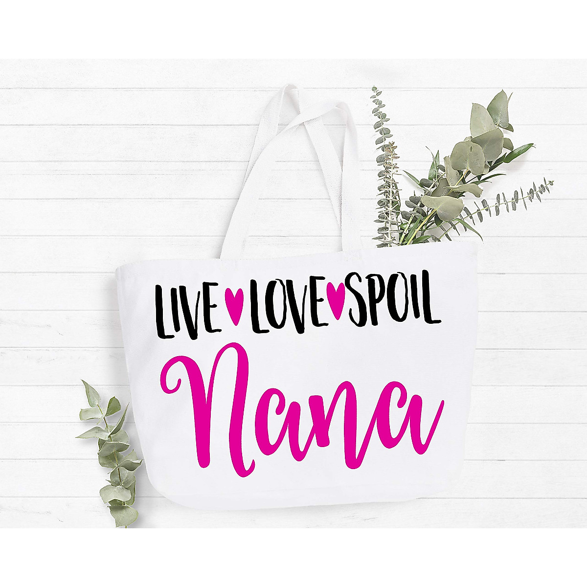 COCOVICI Nana Tote Bag | Grandma Gifts | Nana Gifts | Nana Christmas Gift | Christmas Gift from Grandkids (Live Love Spoil Pink/Black Font)