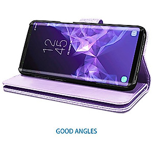 Fingic Samsung S9 Case,Galaxy S9 Wallet Case, Glitter Sparkle Cover 9 Card Holder PU Leather Detachable Wrist Strap Wallet Case for Women Cover for Samsung Galaxy S9 (5.8inch),Purple