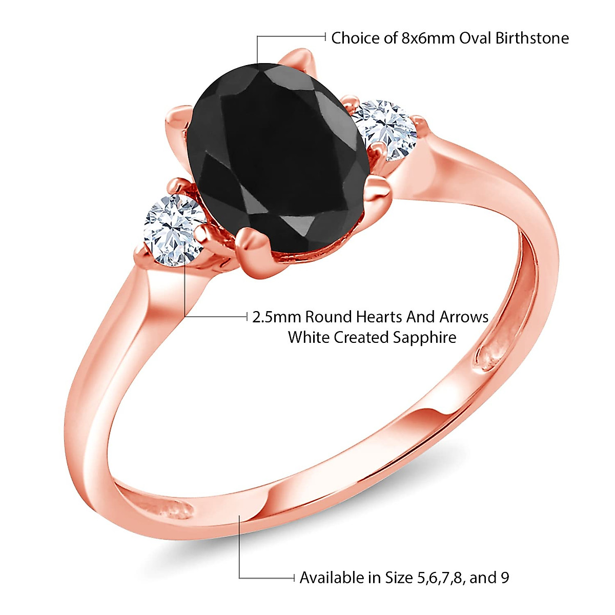 Gem Stone King Build Your Own Ring - Oval Birthstone in White Created Sapphire 10K Rose Gold Ring (Size 9)