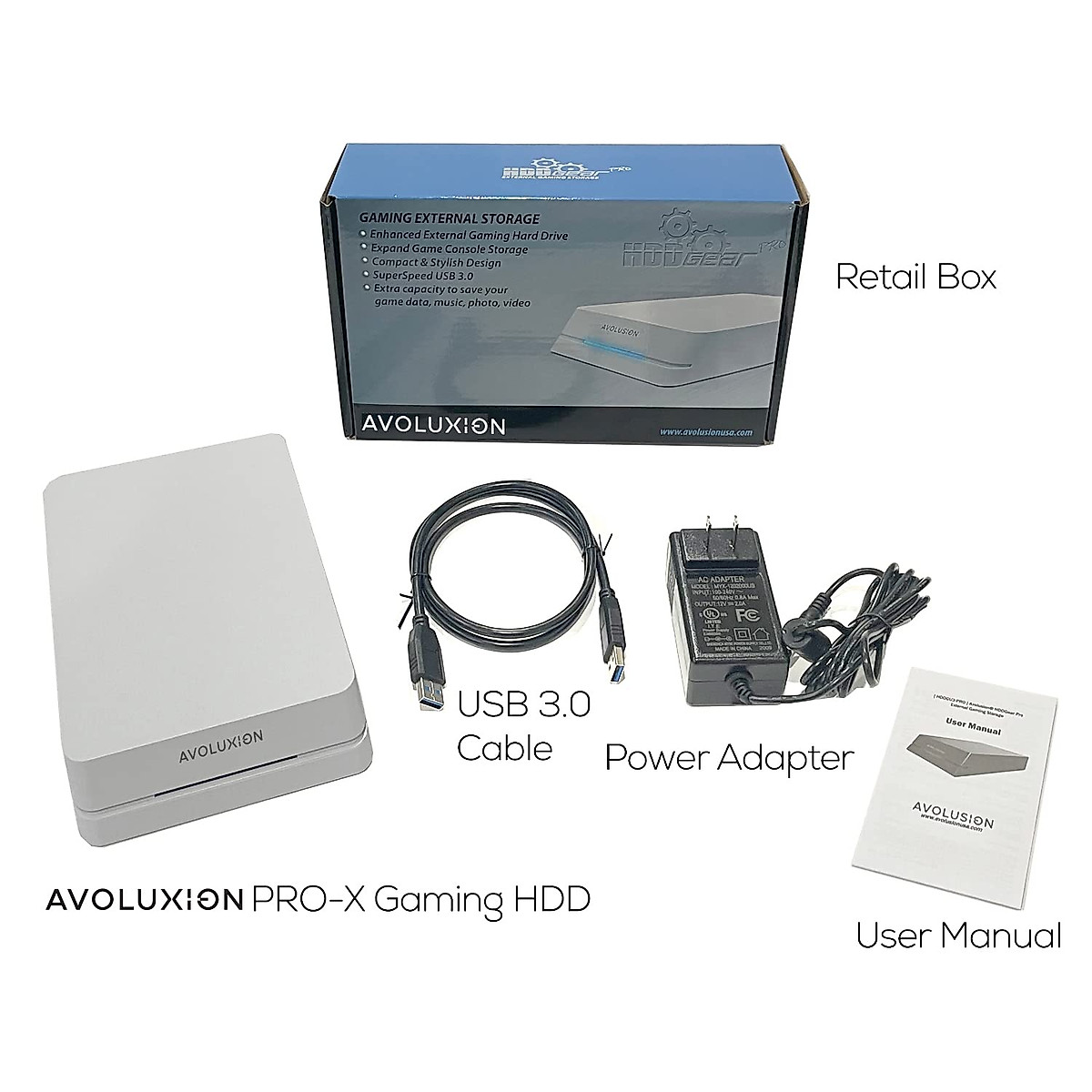 Avoluxion HDDGear Pro (White) 3TB 7200RPM USB 3.0 External Gaming Hard Drive (for PS5, Pre-formatted) (Renewed)