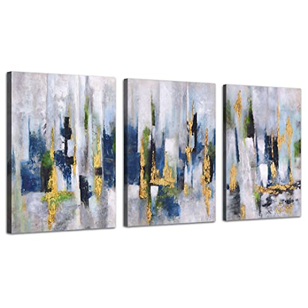Yuegit Blue Abstract Canvas Wall Art for Living Room :3 Piece Wall Art Framed for Bedroom Wall Decor Coastal Abstract Wall Art Ready To Hang 12X16 Inch Each