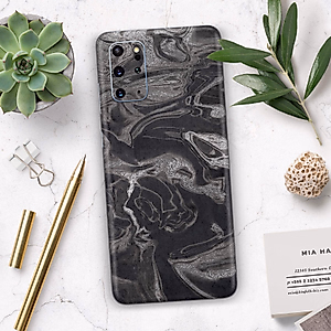 DesignSkinz Black & Silver Marble Swirl V6 Protective Vinyl Decal Wrap Skin Cover Compatible with The Samsung Galaxy S20 (Screen Trim & Back Glass Skin)