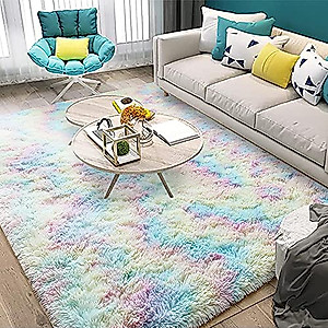 Soft Fluffy Area Rug,Super Cozy Plush Shaggy Rug for Living Room Bedroom Home Decor, Fuzzy Carpet for Kids Girls Nursery Dorm (Rainbow, 4x6 Feet)
