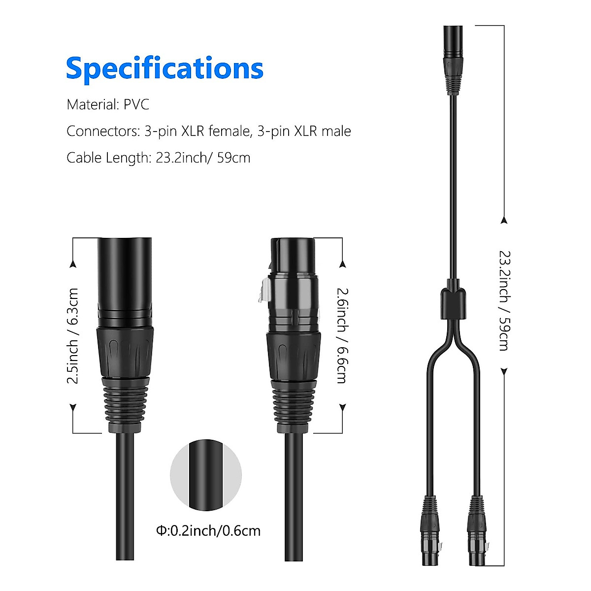 Neewer XLR Splitter Male to 2 Female Cable, Dual Female XLR to Male XLR Mic Combiner Y Cord Balanced Microphone Splitter Cable (3-Pin 2 Female to 1 Male) — 1.6 Feet