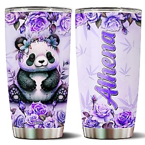 WONWIX Personalized Panda Tumbler Gifts For Women, Girls, Daughter, Cute Coffee Mug Drinking Cup Water Bottle Birthday Christmas Valentine Mothers Day 20oz Stainless Steel Tumblers With Lids