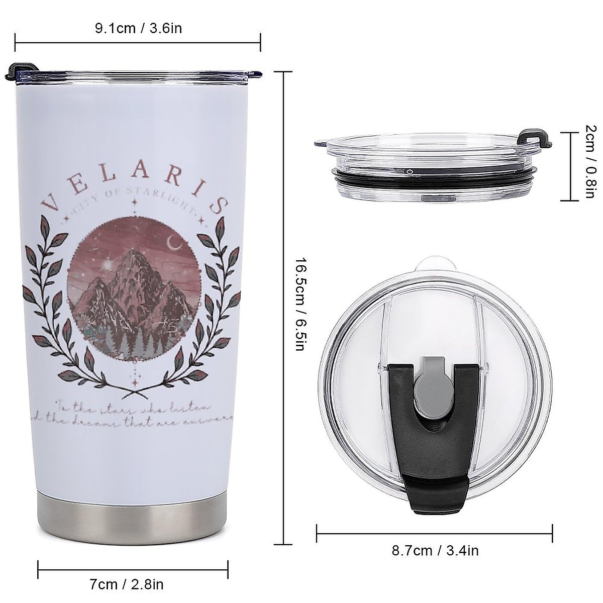 Velaris City Of Starlight Tumbler Acotar The Night Court Bookish 20 Oz Stainless Steel Insulated Tumblers with Lid And Straw Bookish Acotar Travel Coffee Mug Gifts