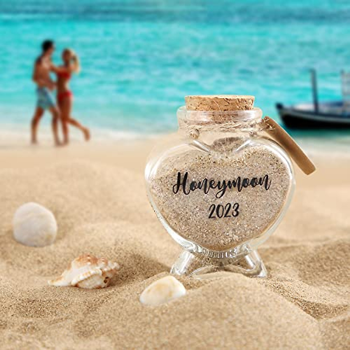 Honeymoon Sand Keepsake Jar, Romantic Honeymoon Gifts for Newlywed Couple, Bride & Groom, Bridal Shower Gifts, Wedding Registry, Engagement, Unique Travel Gift Ideas, Honeymoon Essentials (Heart Shaped Jar-2023)