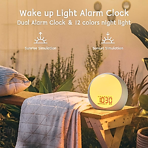 Sunrise Alarm Clock Wake Up Light Brown Noise Machine 29 Alarm Tones with Sunrise Sunset Simulation for Heavy Sleepers Kids Bedroom Dual Alarms Snooze Sound White Noise Machine with 25 Sleeping Sounds