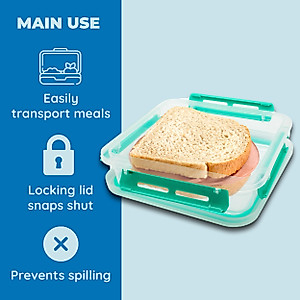 Biosmart Sandwich Container: Reusable, BPA Free Plastic Food Storage with Snap-Off, Leak-Proof Lid